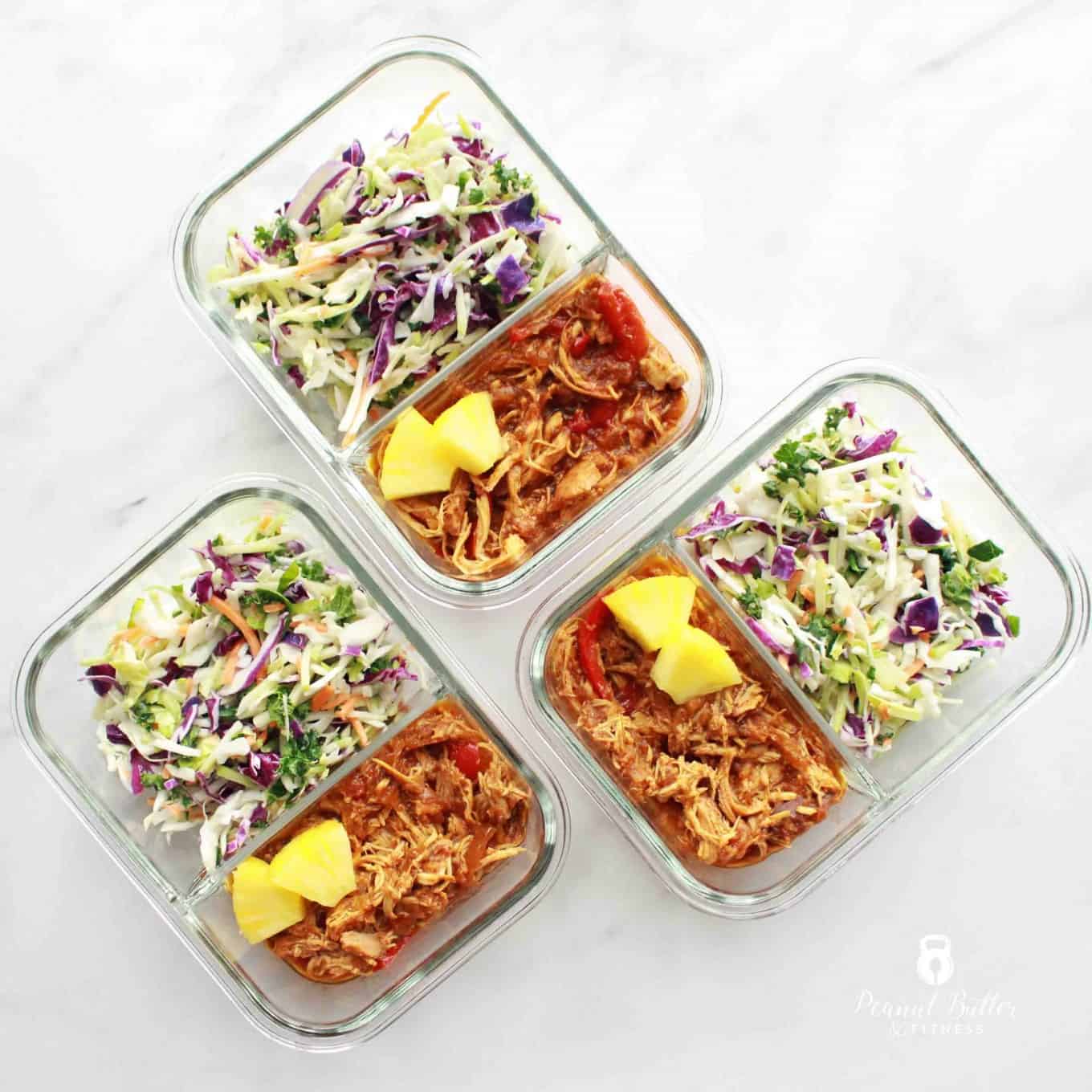 Hawaiian BBQ Chicken and Slaw Meal Prep - Peanut Butter and Fitness