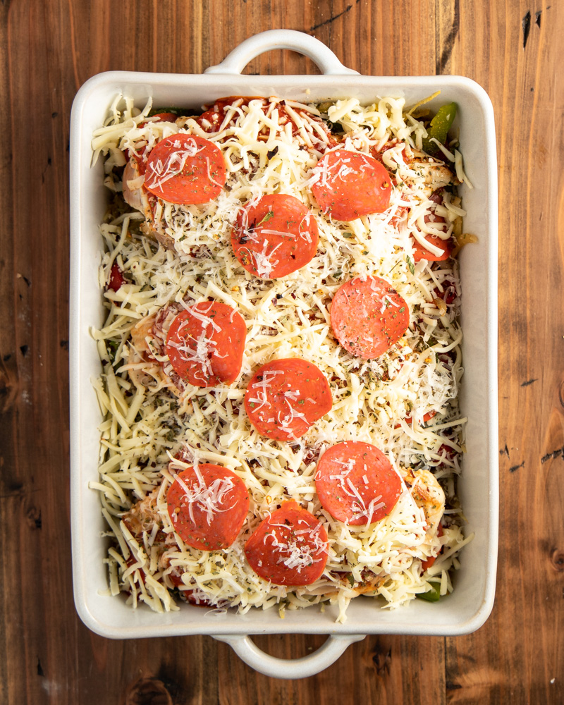 3 Cheese Pizza Chicken Bake - Peanut Butter and Fitness