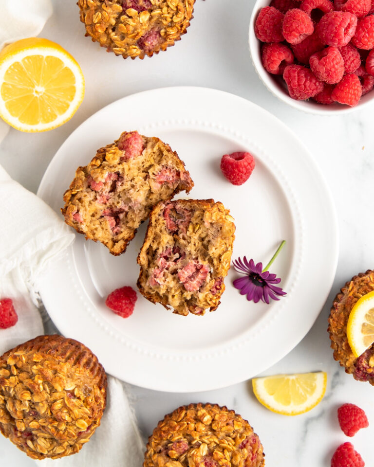 Lemon Raspberry Oatmeal Muffins - Peanut Butter and Fitness