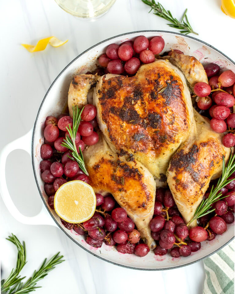 Rosemary Roasted Spatchcock Chicken and Grapes - Peanut Butter and Fitness