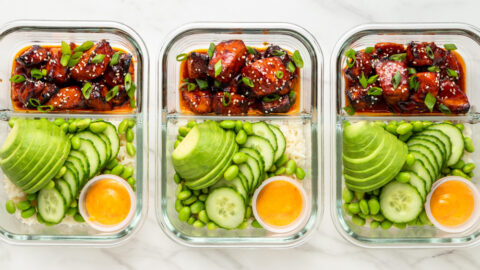 Gochujang Glazed Air Fryer Salmon Bowls - Peanut Butter and Fitness