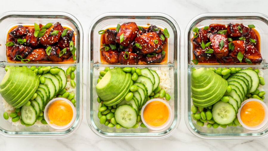 Gochujang Glazed Air Fryer Salmon Bowls - Peanut Butter and Fitness
