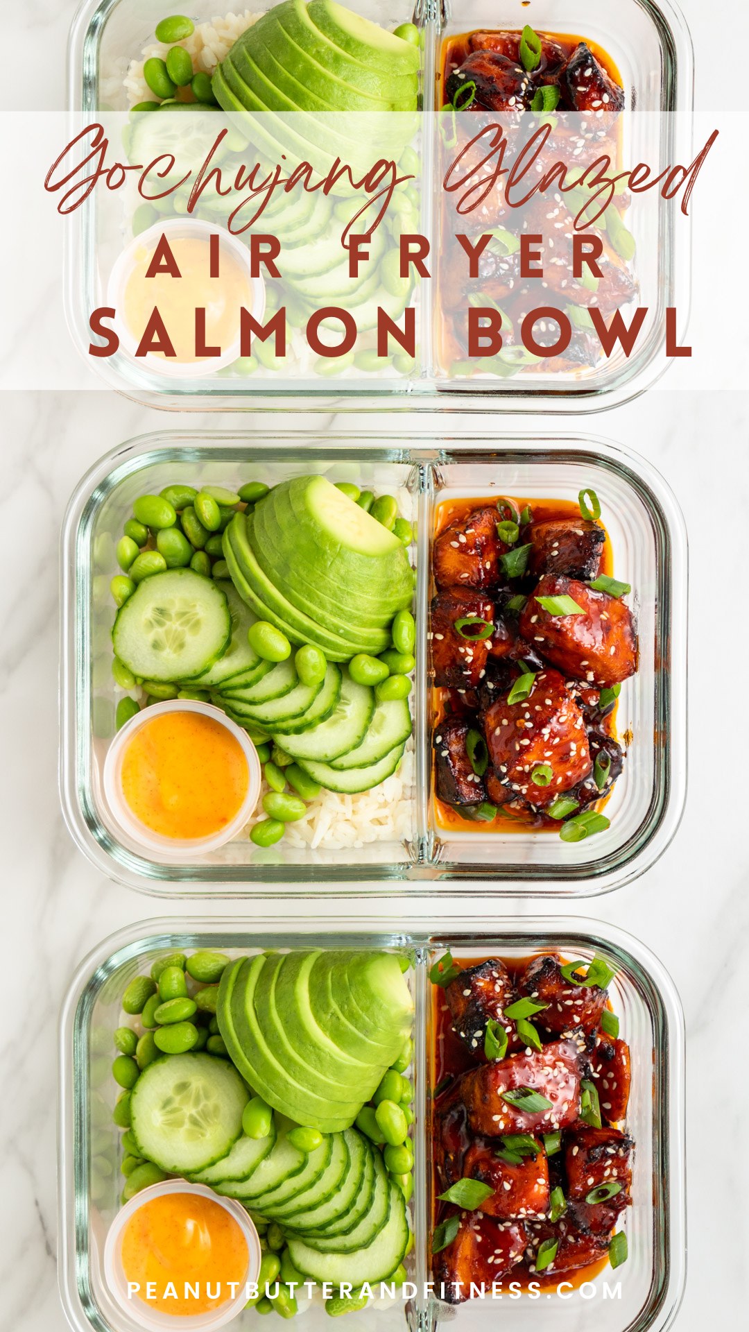 Gochujang Glazed Air Fryer Salmon Bowls - Peanut Butter and Fitness
