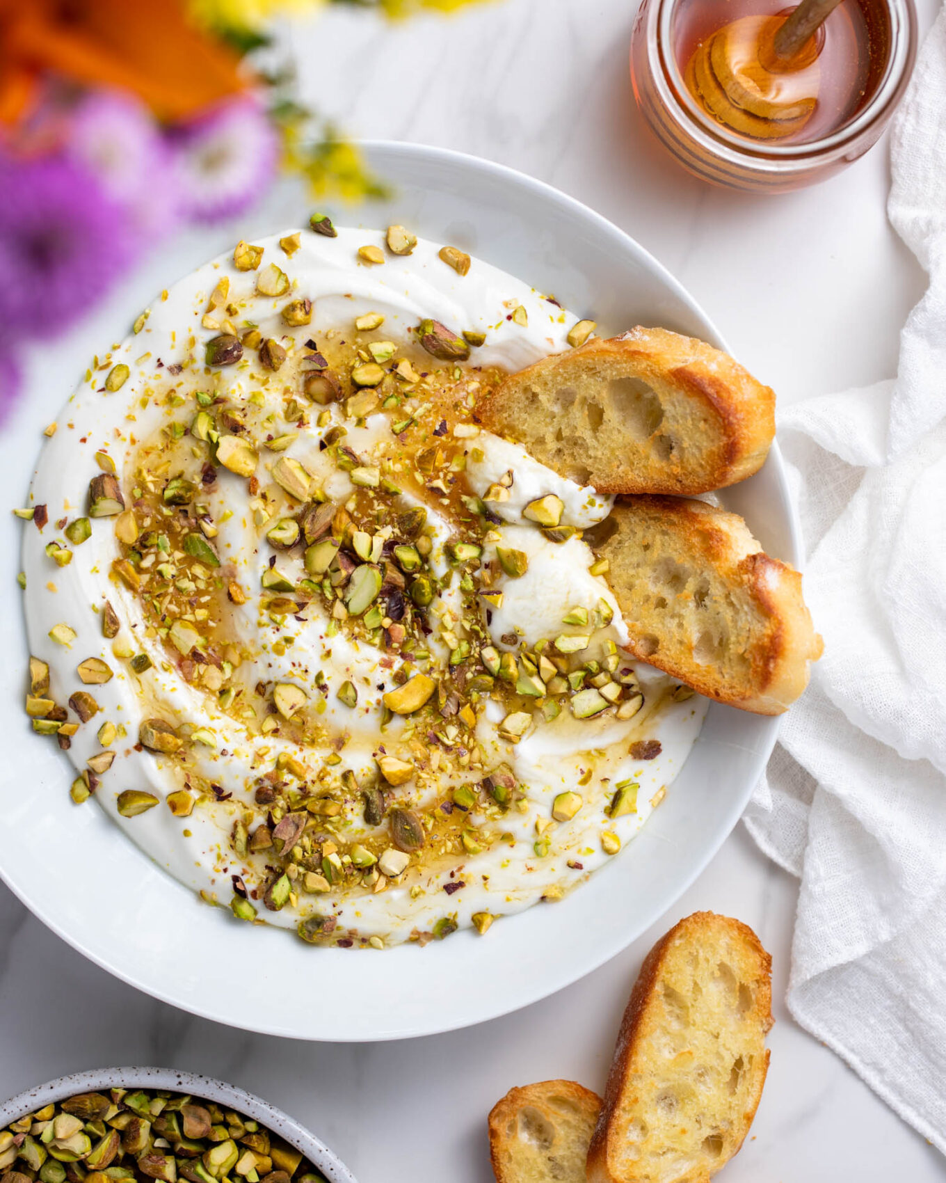 Honey and Pistachio Whipped Feta Dip - Peanut Butter and Fitness