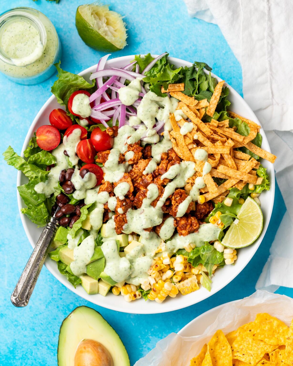 Turkey Taco Salad with Avocado Ranch Dressing - Peanut Butter and Fitness