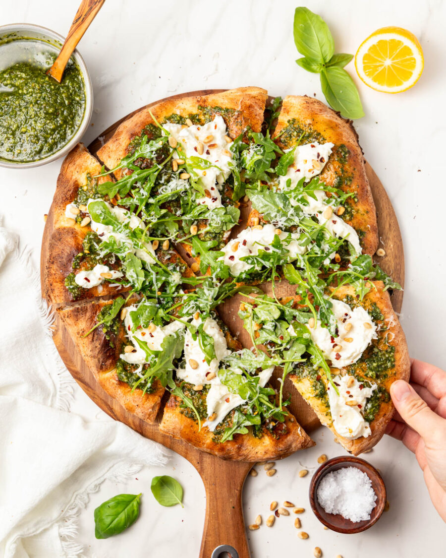Grilled Pesto & Burrata Flatbread - Peanut Butter and Fitness
